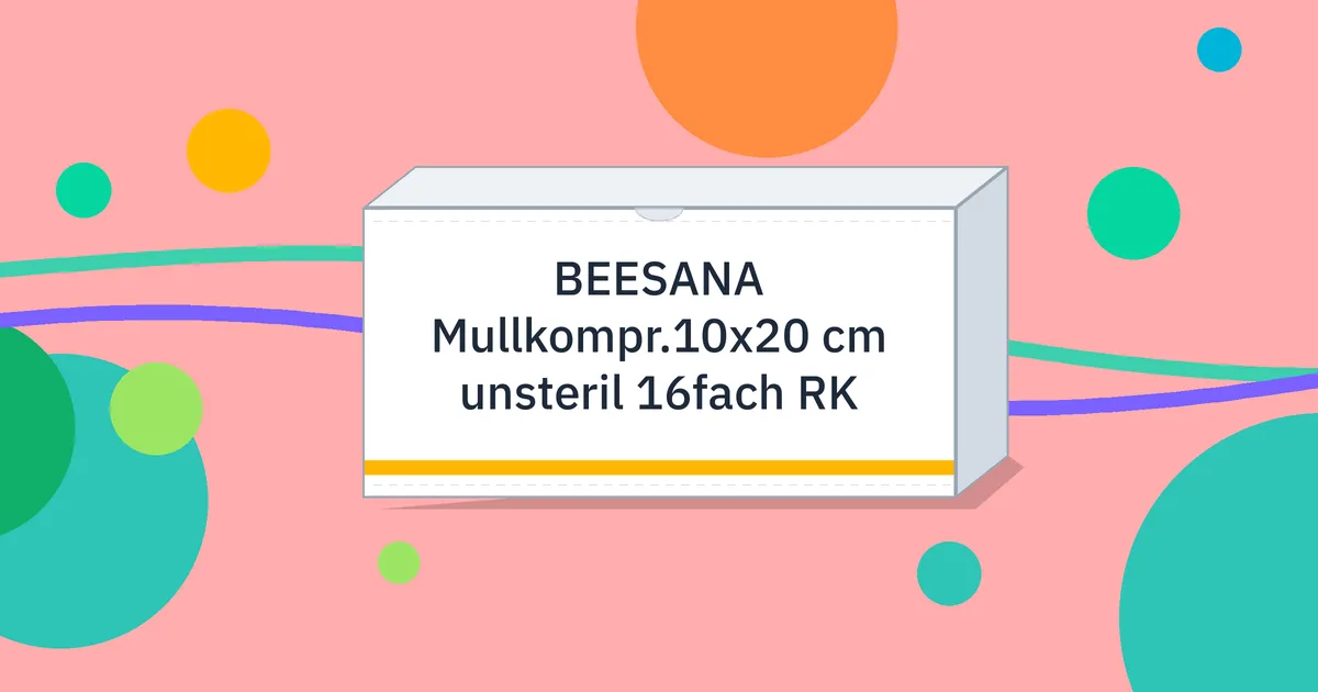 Symbolbild: Packung mit der Aufschrift BEESANA Mullkompr.10x20 cm unsteril 16fach RK (PZN 12348702) – Verfügbarkeit und Bezug in Apotheken in Frankfurt am Main