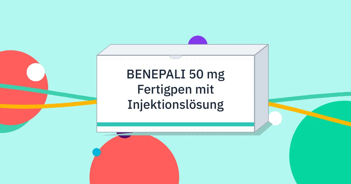 Symbolbild: Packung mit der Aufschrift BENEPALI 50 mg Fertigpen mit Injektionslösung (PZN 16759371) – Verfügbarkeit und Bezug in Apotheken in Frankfurt am Main