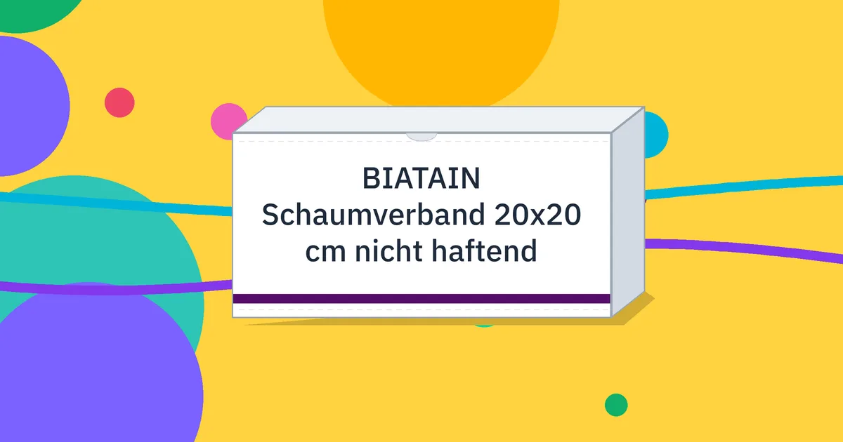 Symbolbild: Packung mit der Aufschrift BIATAIN Schaumverband 20x20 cm nicht haftend (PZN 18228614) – Verfügbarkeit und Bezug in Apotheken in Frankfurt am Main