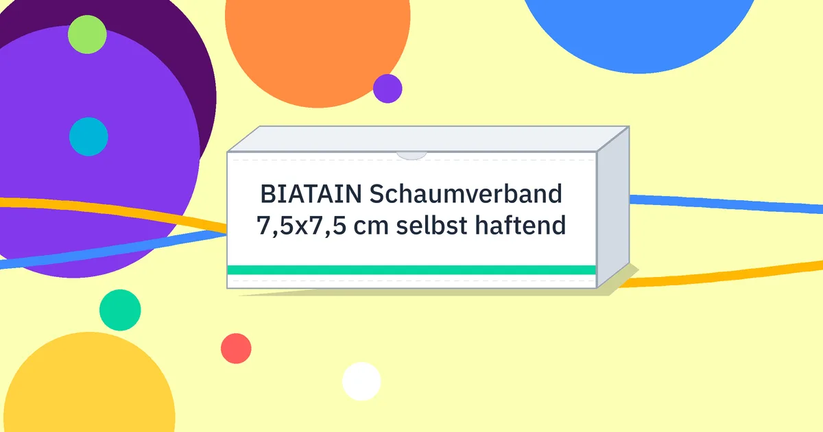 Symbolbild: Packung mit der Aufschrift BIATAIN Schaumverband 7,5x7,5 cm selbst haftend (PZN 01848040) – Verfügbarkeit und Bezug in Apotheken in Frankfurt am Main