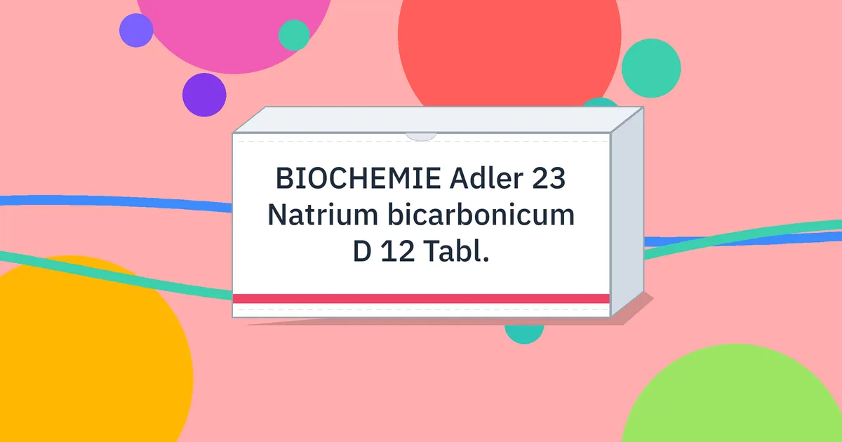 Symbolbild: Packung mit der Aufschrift BIOCHEMIE Adler 23 Natrium bicarbonicum D 12 Tabl. (PZN 00833533) – Verfügbarkeit und Bezug in Apotheken in Frankfurt am Main