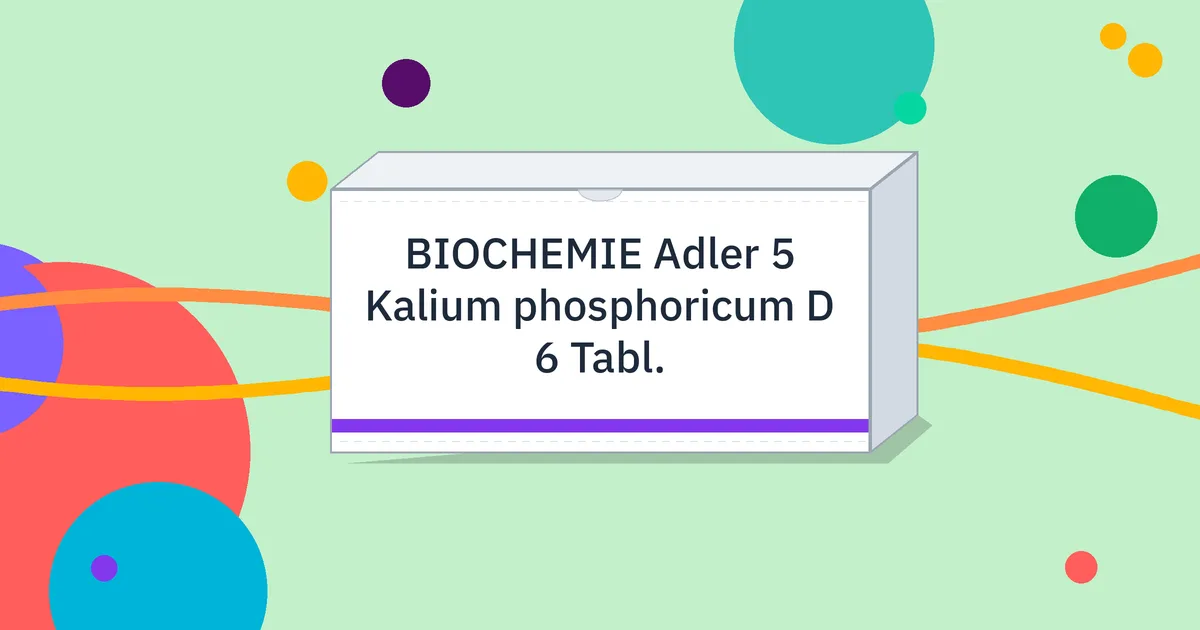 Symbolbild: Packung mit der Aufschrift BIOCHEMIE Adler 5 Kalium phosphoricum D 6 Tabl. (PZN 00833243) – Verfügbarkeit und Bezug in Apotheken in Frankfurt am Main