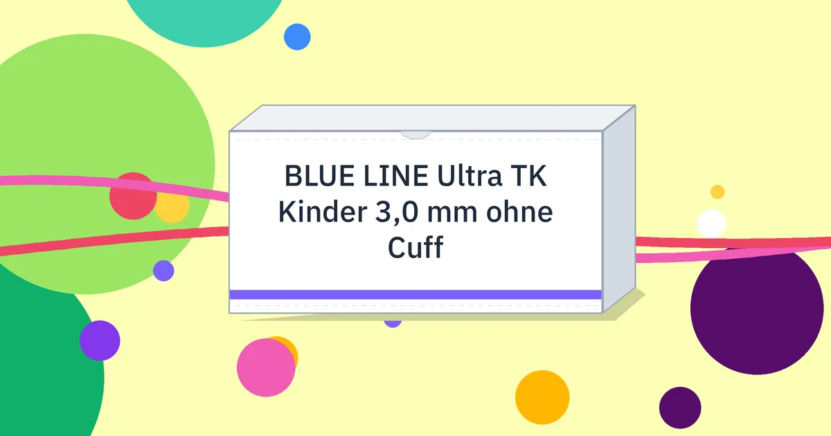Symbolbild: Packung mit der Aufschrift BLUE LINE Ultra TK Kinder 3,0 mm ohne Cuff (PZN 14437002) – Verfügbarkeit und Bezug in Apotheken in Frankfurt am Main