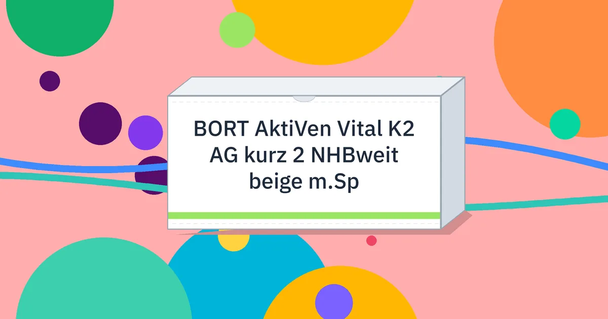 Symbolbild: Packung mit der Aufschrift BORT AktiVen Vital K2 AG kurz 2 NHBweit beige m.Sp (PZN 13731998) – Verfügbarkeit und Bezug in Apotheken in Frankfurt am Main