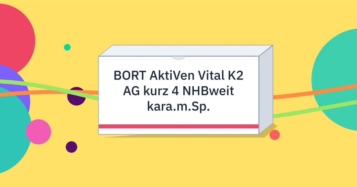 Symbolbild: Packung mit der Aufschrift BORT AktiVen Vital K2 AG kurz 4 NHBweit kara.m.Sp. (PZN 12384572) – Verfügbarkeit und Bezug in Apotheken in Frankfurt am Main