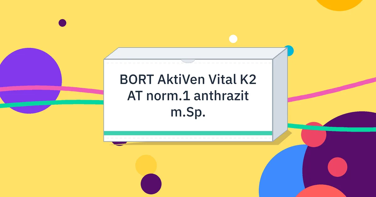 Symbolbild: Packung mit der Aufschrift BORT AktiVen Vital K2 AT norm.1 anthrazit m.Sp. (PZN 13743205) – Verfügbarkeit und Bezug in Apotheken in Frankfurt am Main
