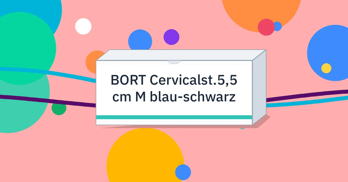 Symbolbild: Packung mit der Aufschrift BORT Cervicalst.5,5 cm M blau-schwarz (PZN 10206984) – Verfügbarkeit und Bezug in Apotheken in Frankfurt am Main