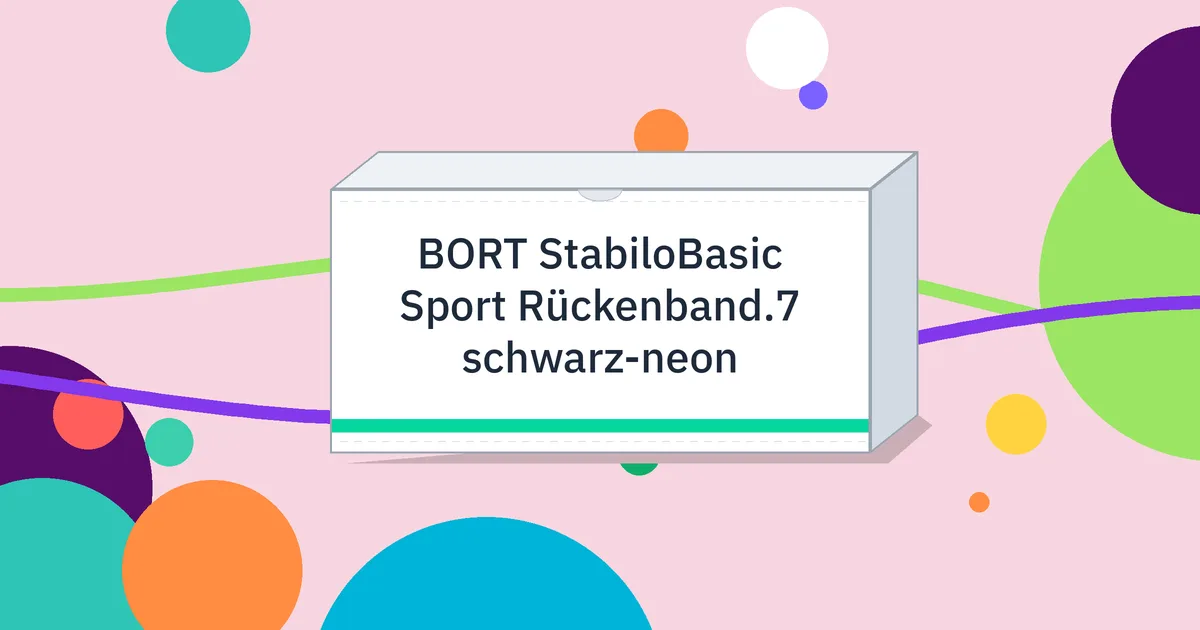 Symbolbild: Packung mit der Aufschrift BORT StabiloBasic Sport Rückenband.7 schwarz-neon (PZN 02744791) – Verfügbarkeit und Bezug in Apotheken in Frankfurt am Main