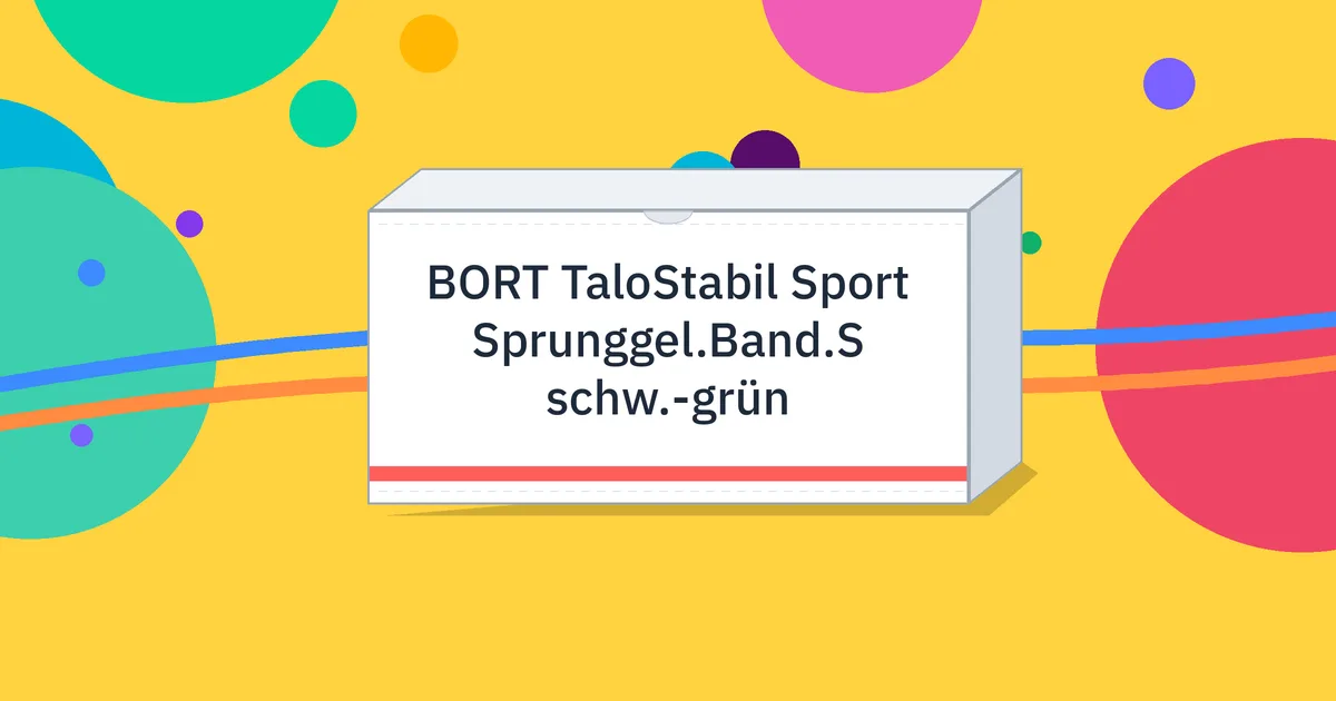 Symbolbild: Packung mit der Aufschrift BORT TaloStabil Sport Sprunggel.Band.S schw.-grün (PZN 10207794) – Verfügbarkeit und Bezug in Apotheken in Frankfurt am Main