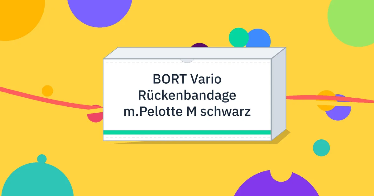 Symbolbild: Packung mit der Aufschrift BORT Vario Rückenbandage m.Pelotte M schwarz (PZN 04100589) – Verfügbarkeit und Bezug in Apotheken in Frankfurt am Main