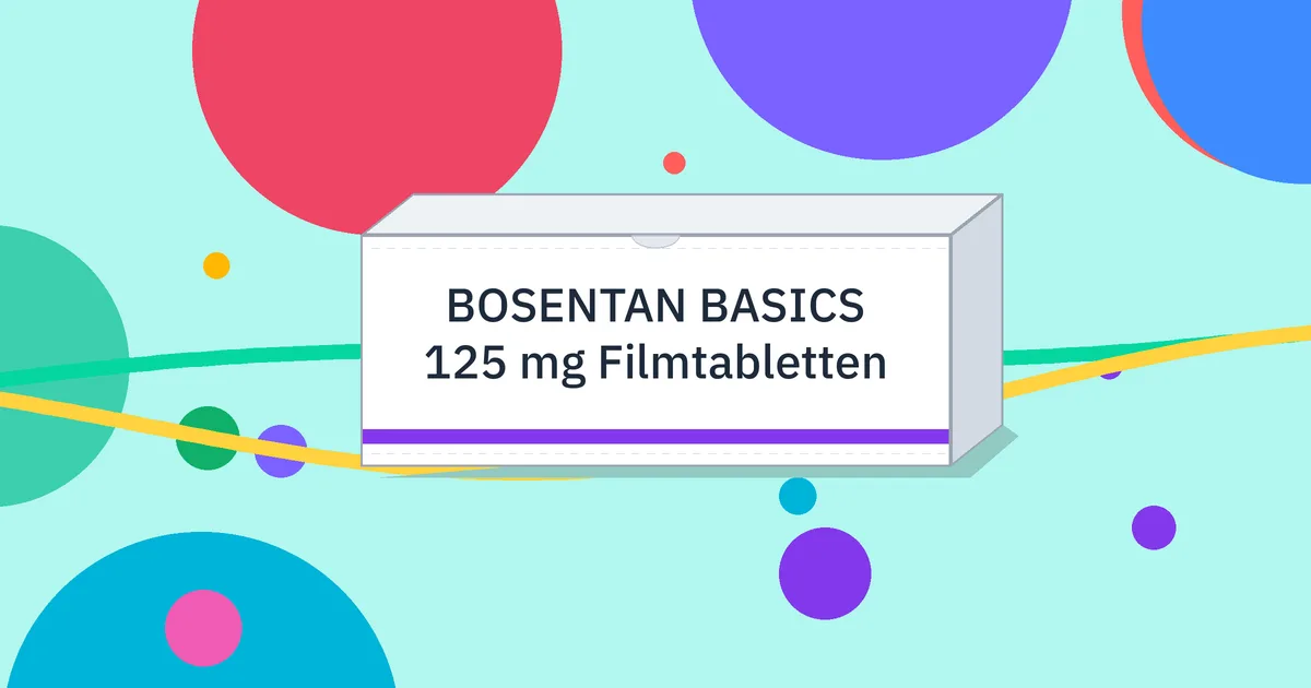 Symbolbild: Packung mit der Aufschrift BOSENTAN BASICS 125 mg Filmtabletten (PZN 12903575) – Verfügbarkeit und Bezug in Apotheken in Frankfurt am Main