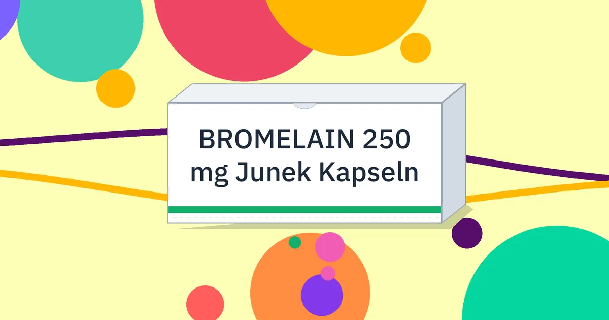 Symbolbild: Packung mit der Aufschrift BROMELAIN 250 mg Junek Kapseln (PZN 02573384) – Verfügbarkeit und Bezug in Apotheken in Frankfurt am Main