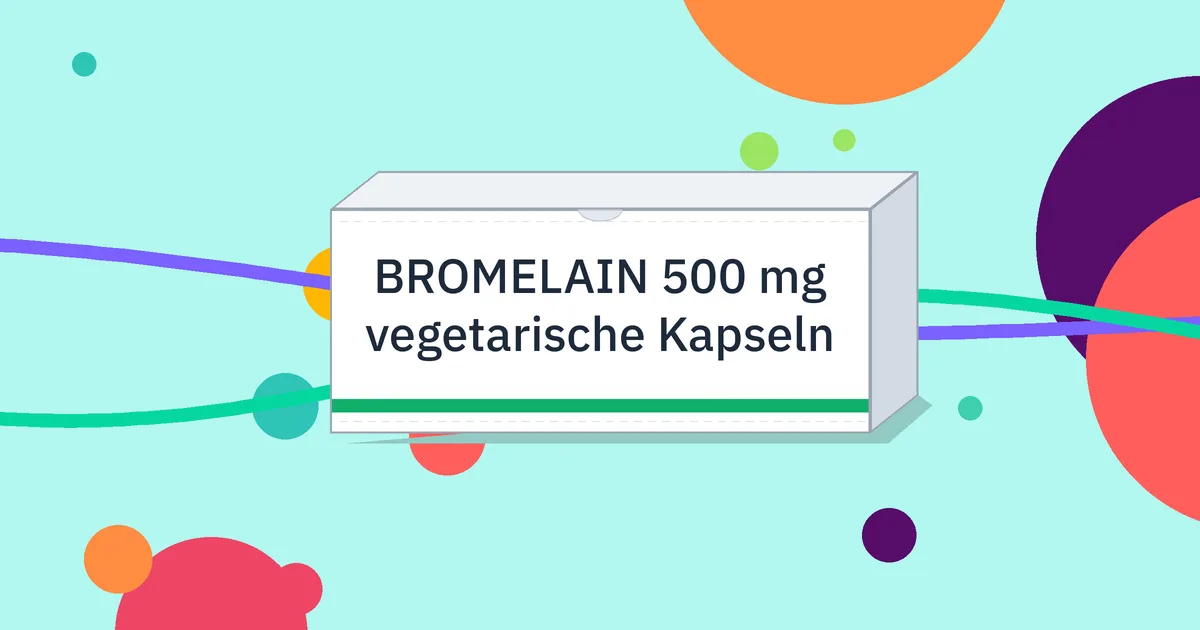 Symbolbild: Packung mit der Aufschrift BROMELAIN 500 mg vegetarische Kapseln (PZN 05526416) – Verfügbarkeit und Bezug in Apotheken in Frankfurt am Main