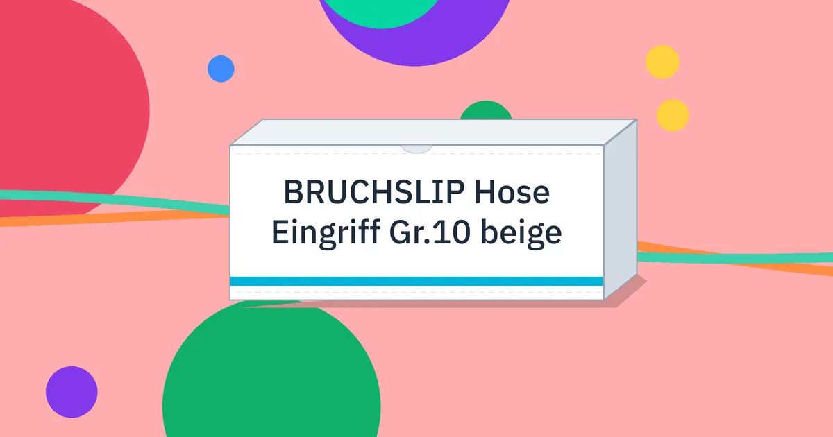 Symbolbild: Packung mit der Aufschrift BRUCHSLIP Hose Eingriff Gr.10 beige (PZN 19390713) – Verfügbarkeit und Bezug in Apotheken in Frankfurt am Main
