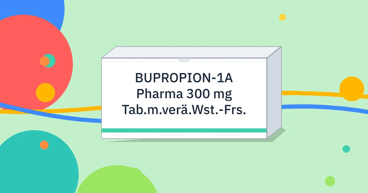 Symbolbild: Packung mit der Aufschrift BUPROPION-1A Pharma 300 mg Tab.m.verä.Wst.-Frs. (PZN 17671112) – Verfügbarkeit und Bezug in Apotheken in Frankfurt am Main