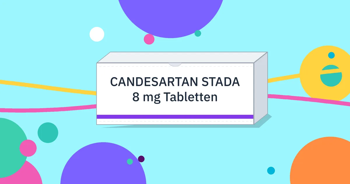 Symbolbild: Packung mit der Aufschrift CANDESARTAN STADA 8 mg Tabletten (PZN 09443118) – Verfügbarkeit und Bezug in Apotheken in Frankfurt am Main