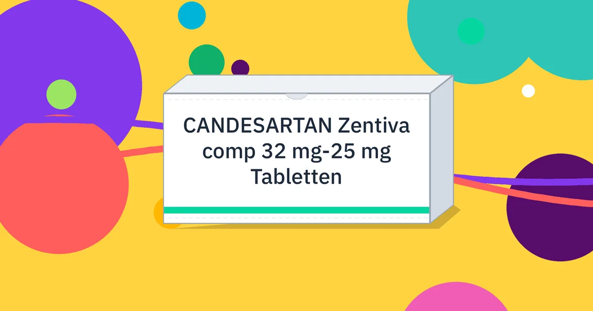 Symbolbild: Packung mit der Aufschrift CANDESARTAN Zentiva comp 32 mg-25 mg Tabletten (PZN 01778718) – Verfügbarkeit und Bezug in Apotheken in Frankfurt am Main