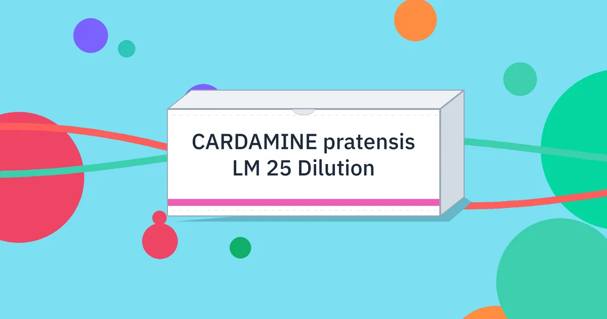 Symbolbild: Packung mit der Aufschrift CARDAMINE pratensis LM 25 Dilution (PZN 13429288) – Verfügbarkeit und Bezug in Apotheken in Frankfurt am Main