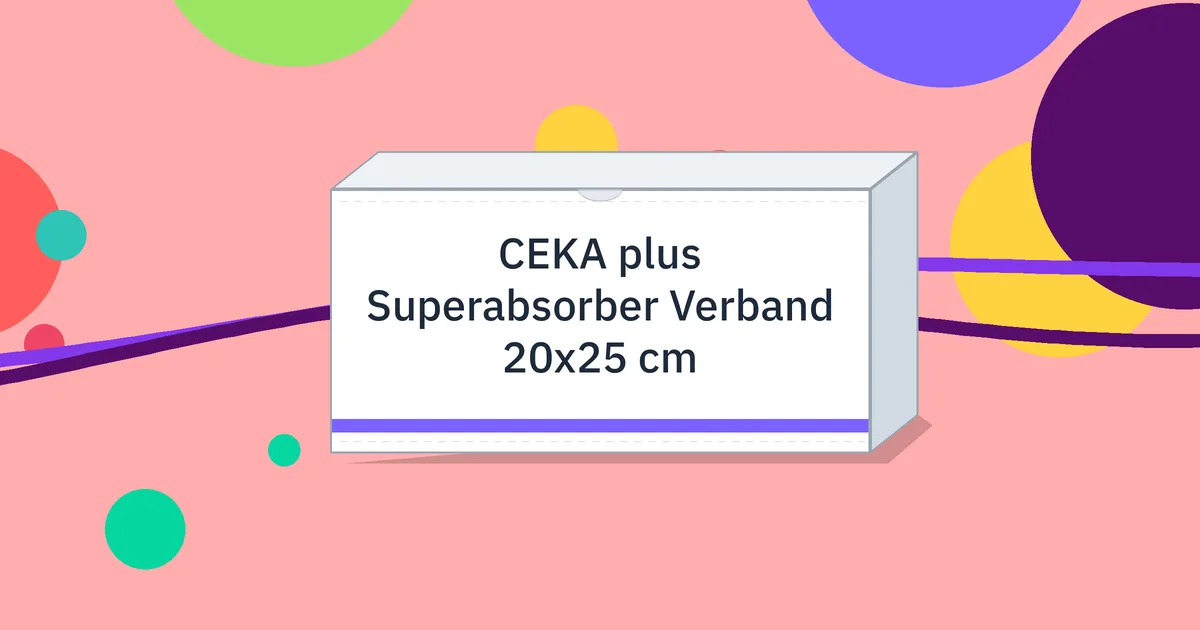 Symbolbild: Packung mit der Aufschrift CEKA plus Superabsorber Verband 20x25 cm (PZN 20378290) – Verfügbarkeit und Bezug in Apotheken in Frankfurt am Main