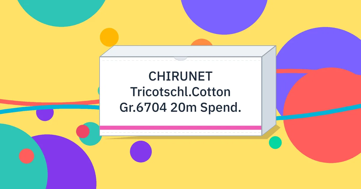 Symbolbild: Packung mit der Aufschrift CHIRUNET Tricotschl.Cotton Gr.6704 20m Spend. (PZN 00478055) – Verfügbarkeit und Bezug in Apotheken in Frankfurt am Main
