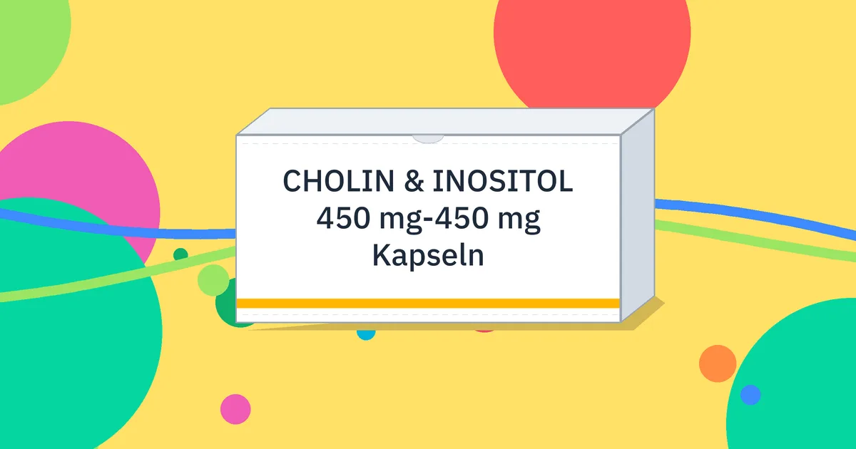 Symbolbild: Packung mit der Aufschrift CHOLIN & INOSITOL 450 mg-450 mg Kapseln (PZN 17584376) – Verfügbarkeit und Bezug in Apotheken in Frankfurt am Main