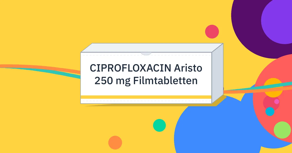Symbolbild: Packung mit der Aufschrift CIPROFLOXACIN Aristo 250 mg Filmtabletten (PZN 03566268) – Verfügbarkeit und Bezug in Apotheken in Frankfurt am Main