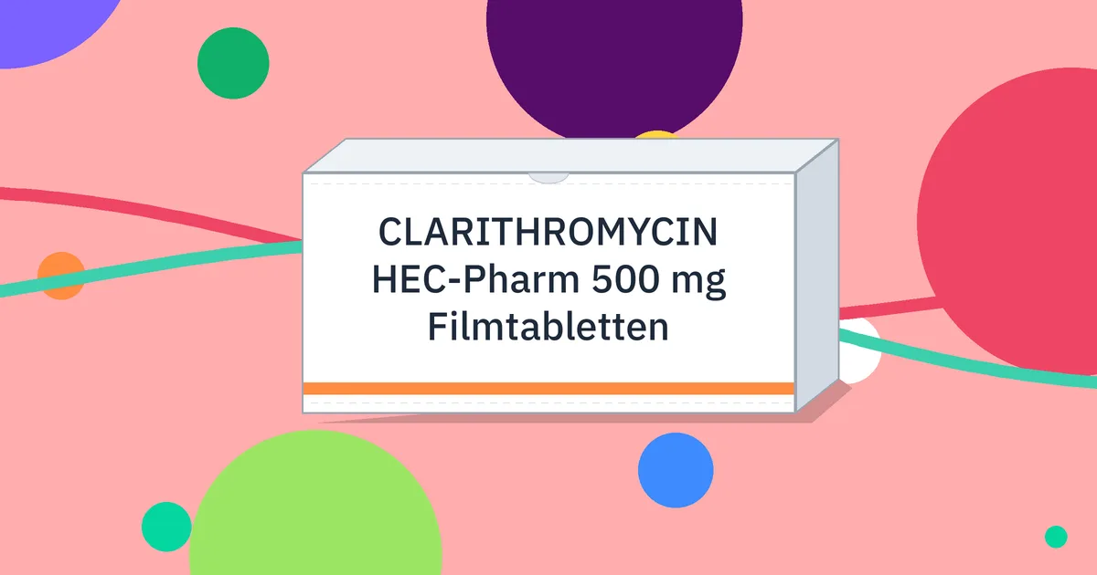 Symbolbild: Packung mit der Aufschrift CLARITHROMYCIN HEC-Pharm 500 mg Filmtabletten (PZN 12872768) – Verfügbarkeit und Bezug in Apotheken in Frankfurt am Main
