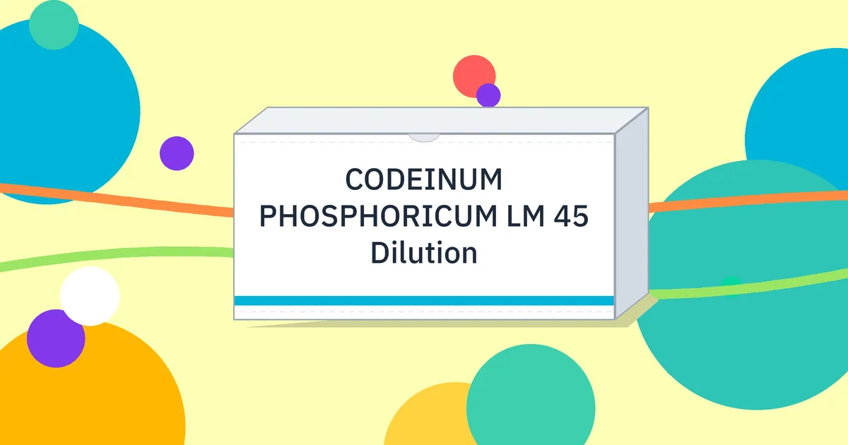 Symbolbild: Packung mit der Aufschrift CODEINUM PHOSPHORICUM LM 45 Dilution (PZN 12830209) – Verfügbarkeit und Bezug in Apotheken in Frankfurt am Main