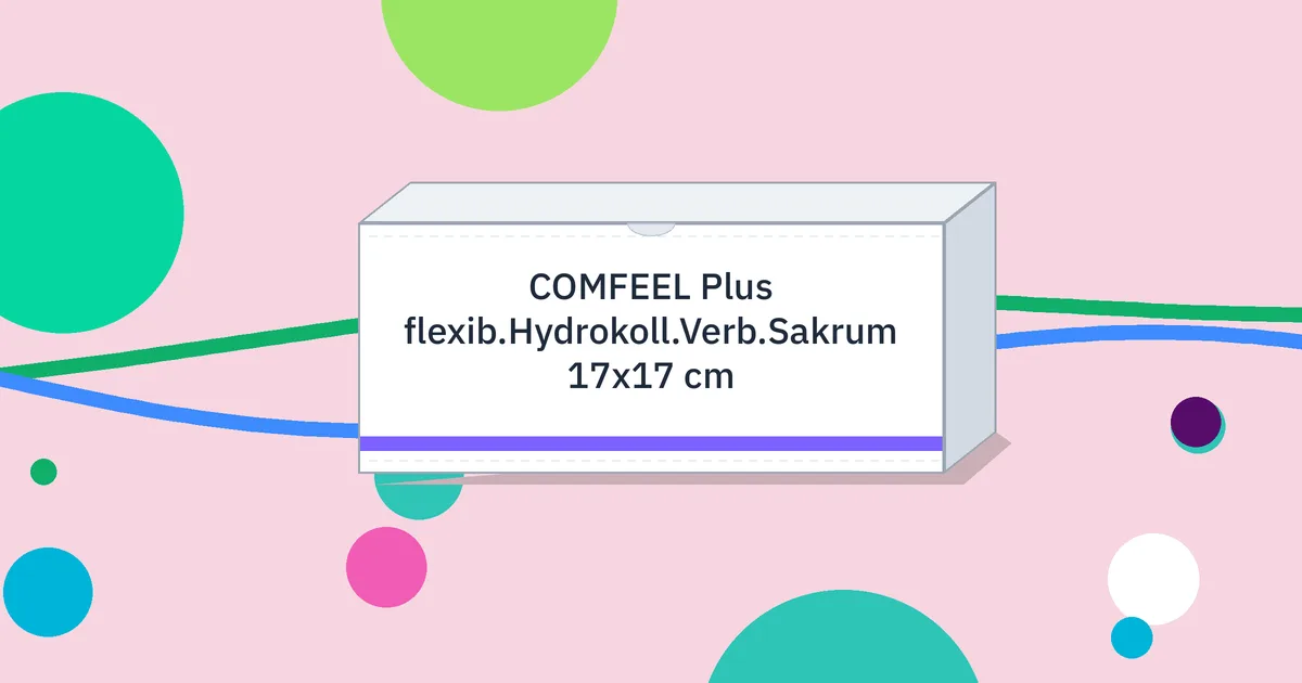 Symbolbild: Packung mit der Aufschrift COMFEEL Plus flexib.Hydrokoll.Verb.Sakrum 17x17 cm (PZN 12342384) – Verfügbarkeit und Bezug in Apotheken in Frankfurt am Main