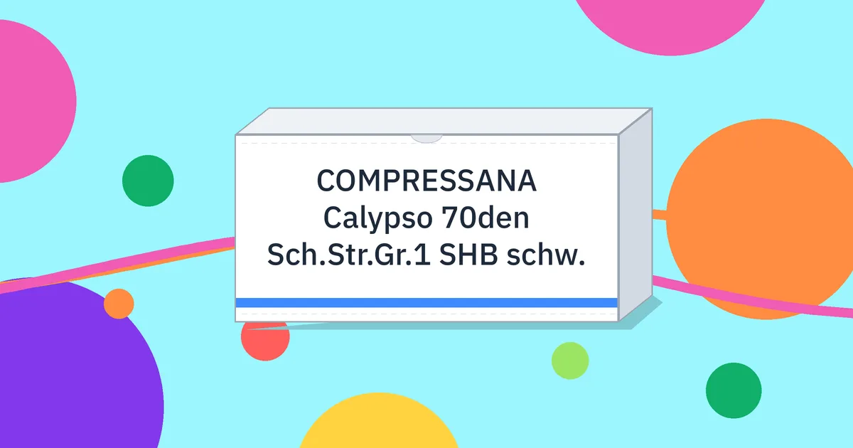 Symbolbild: Packung mit der Aufschrift COMPRESSANA Calypso 70den Sch.Str.Gr.1 SHB schw. (PZN 08910776) – Verfügbarkeit und Bezug in Apotheken in Frankfurt am Main