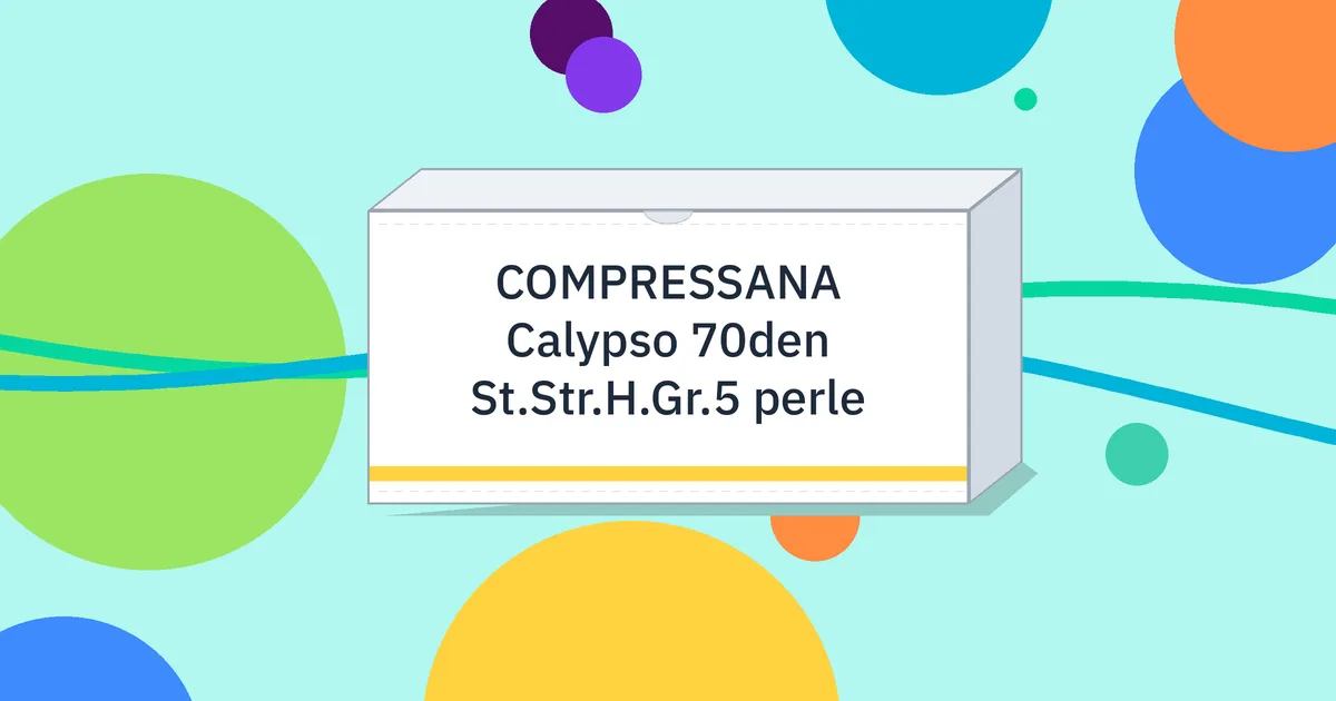 Symbolbild: Packung mit der Aufschrift COMPRESSANA Calypso 70den St.Str.H.Gr.5 perle (PZN 07718752) – Verfügbarkeit und Bezug in Apotheken in Frankfurt am Main