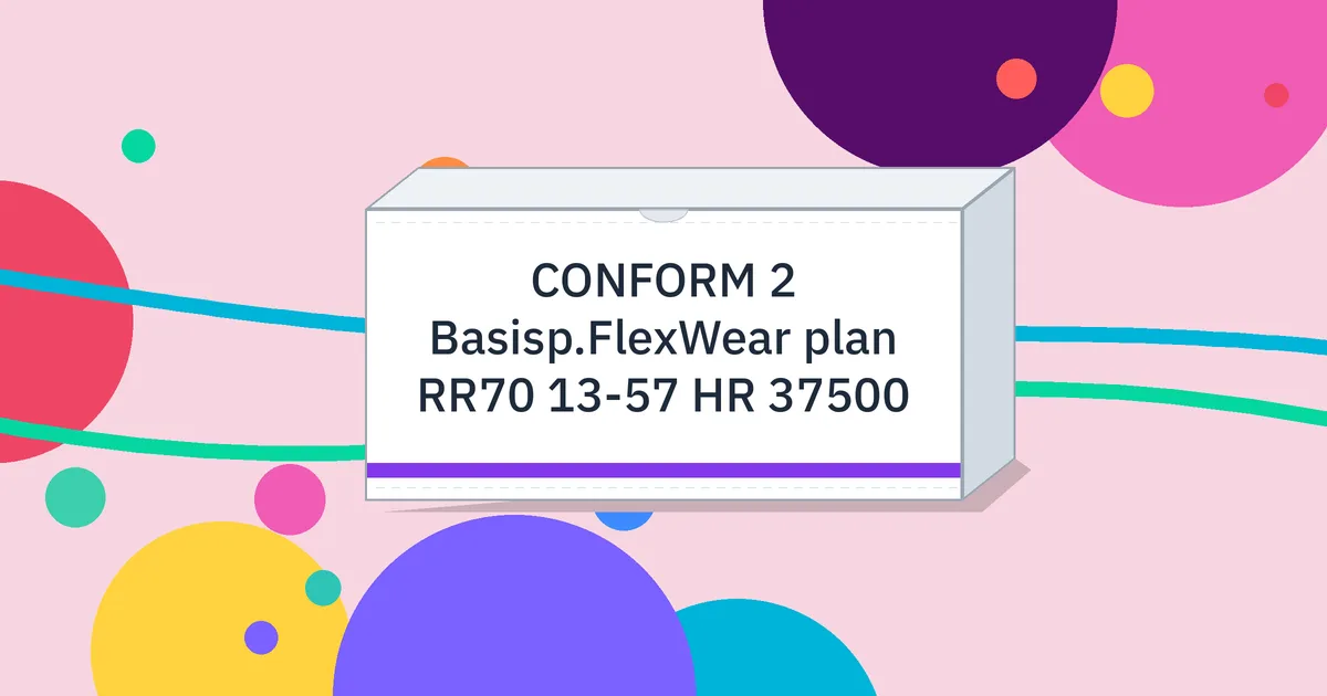 Symbolbild: Packung mit der Aufschrift CONFORM 2 Basisp.FlexWear plan RR70 13-57 HR 37500 (PZN 16851556) – Verfügbarkeit und Bezug in Apotheken in Frankfurt am Main