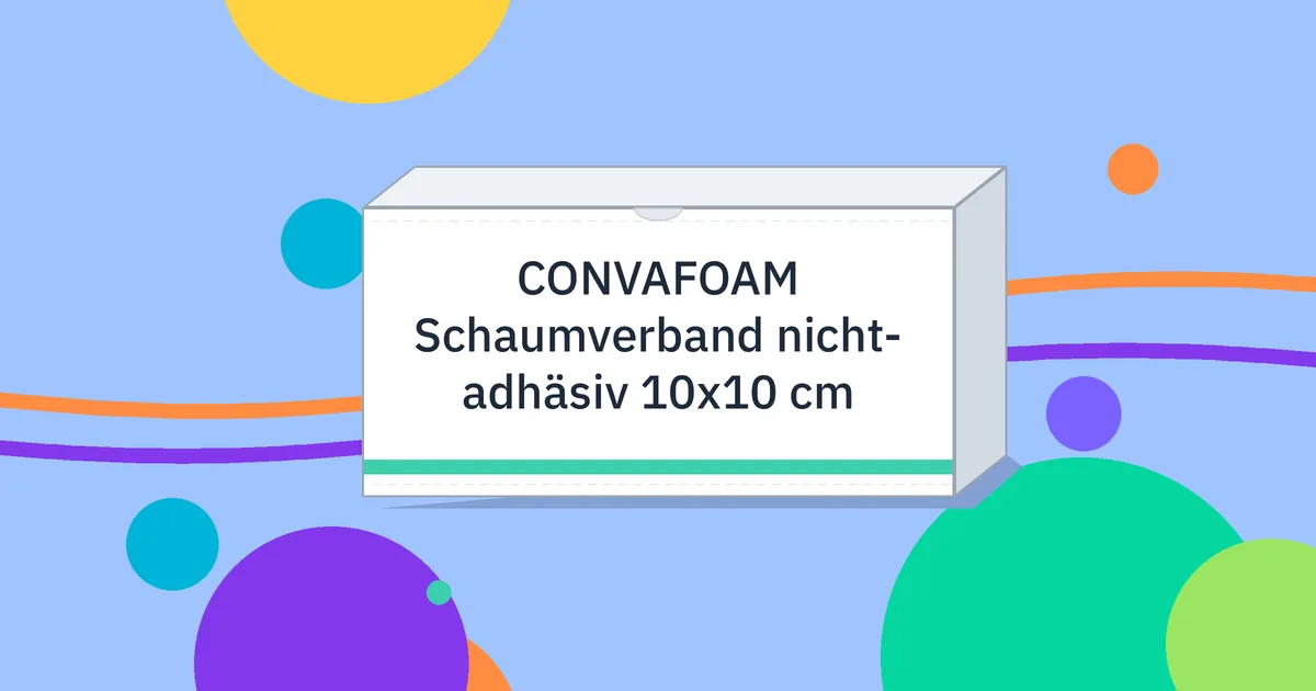 Symbolbild: Packung mit der Aufschrift CONVAFOAM Schaumverband nicht-adhäsiv 10x10 cm (PZN 17256560) – Verfügbarkeit und Bezug in Apotheken in Frankfurt am Main