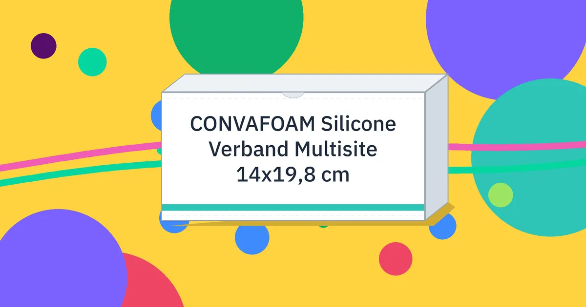 Symbolbild: Packung mit der Aufschrift CONVAFOAM Silicone Verband Multisite 14x19,8 cm (PZN 20125034) – Verfügbarkeit und Bezug in Apotheken in Frankfurt am Main