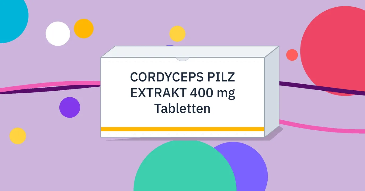Symbolbild: Packung mit der Aufschrift CORDYCEPS PILZ EXTRAKT 400 mg Tabletten (PZN 10189702) – Verfügbarkeit und Bezug in Apotheken in Frankfurt am Main