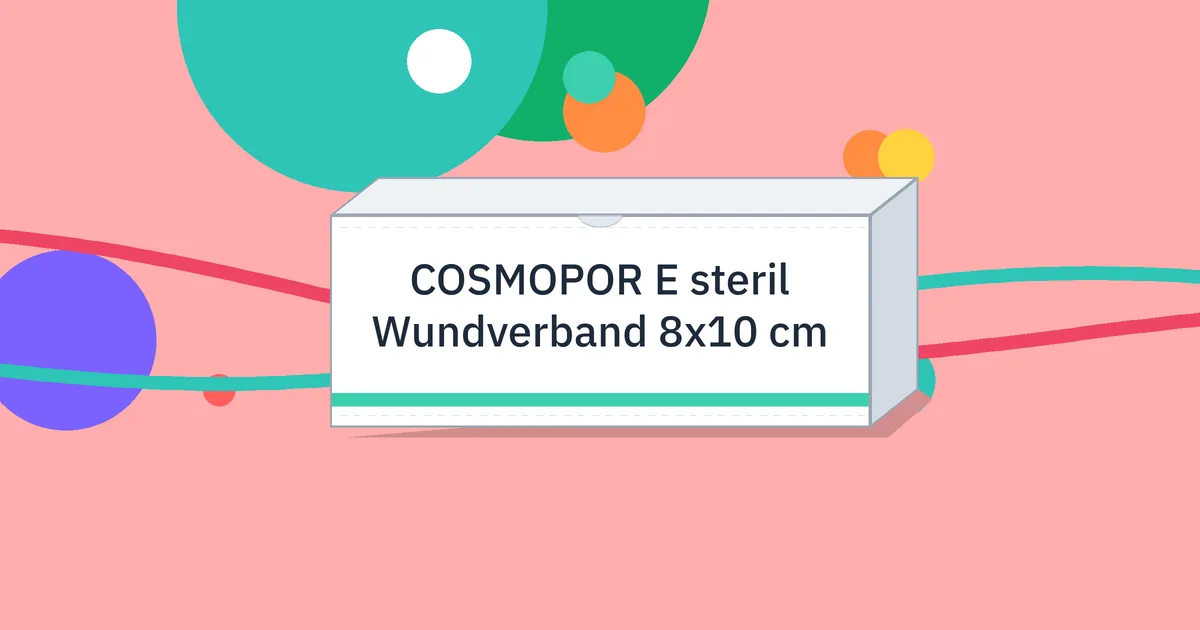 Symbolbild: Packung mit der Aufschrift COSMOPOR E steril Wundverband 8x10 cm (PZN 19712909) – Verfügbarkeit und Bezug in Apotheken in Frankfurt am Main