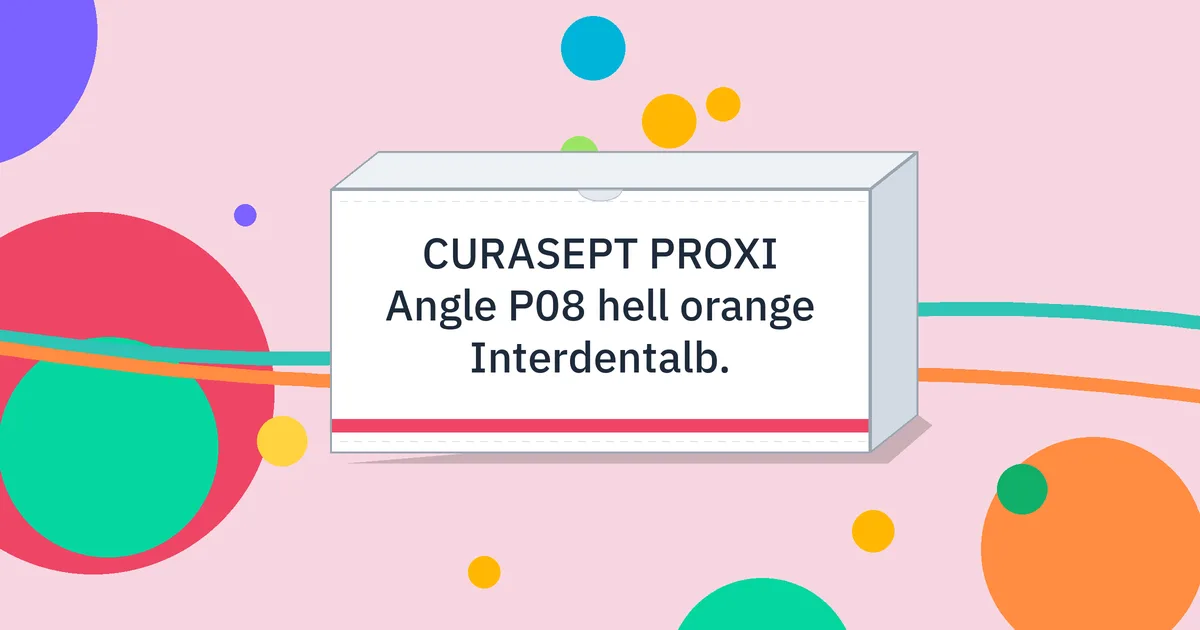 Symbolbild: Packung mit der Aufschrift CURASEPT PROXI Angle P08 hell orange Interdentalb. (PZN 17610211) – Verfügbarkeit und Bezug in Apotheken in Frankfurt am Main