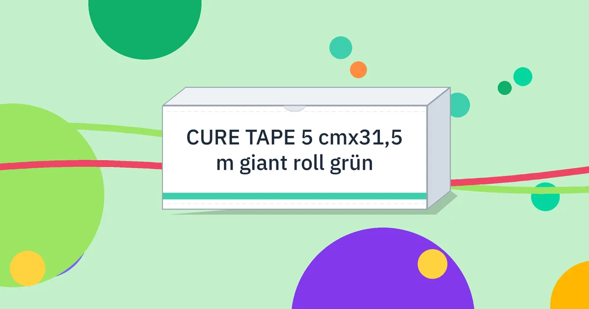 Symbolbild: Packung mit der Aufschrift CURE TAPE 5 cmx31,5 m giant roll grün (PZN 10775179) – Verfügbarkeit und Bezug in Apotheken in Frankfurt am Main