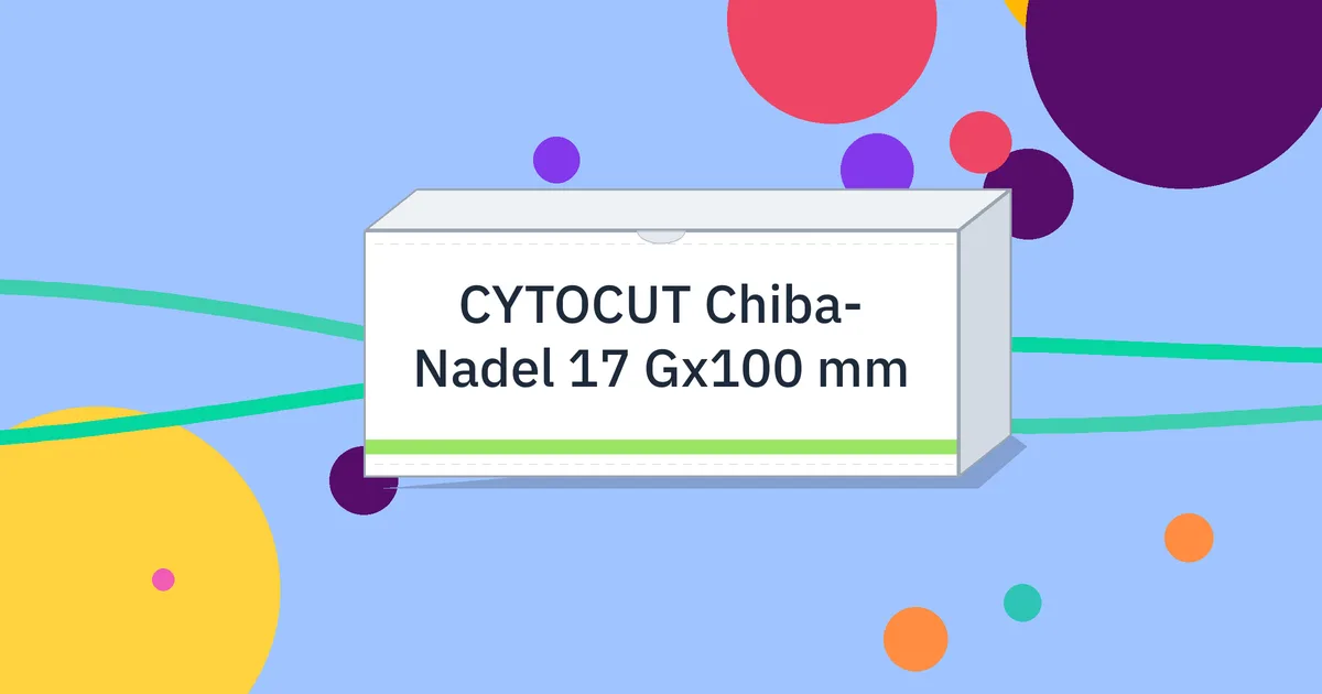 Symbolbild: Packung mit der Aufschrift CYTOCUT Chiba-Nadel 17 Gx100 mm (PZN 19735052) – Verfügbarkeit und Bezug in Apotheken in Frankfurt am Main