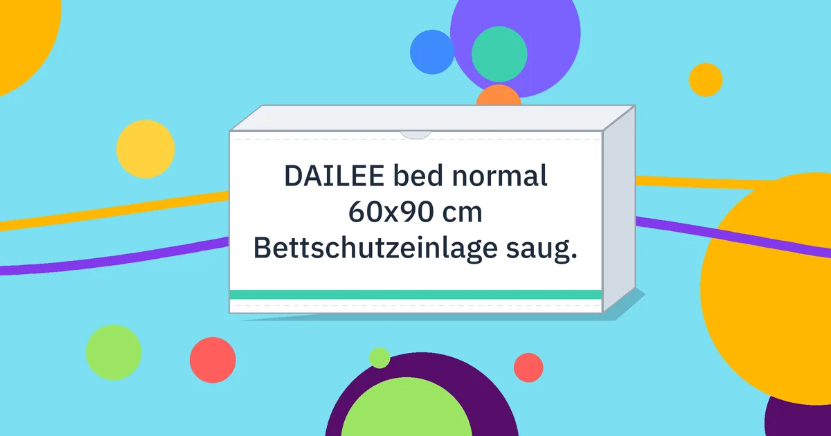 Symbolbild: Packung mit der Aufschrift DAILEE bed normal 60x90 cm Bettschutzeinlage saug. (PZN 19373353) – Verfügbarkeit und Bezug in Apotheken in Frankfurt am Main