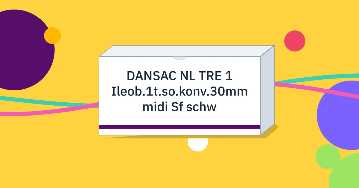 Symbolbild: Packung mit der Aufschrift DANSAC NL TRE 1 Ileob.1t.so.konv.30mm midi Sf schw (PZN 19744950) – Verfügbarkeit und Bezug in Apotheken in Frankfurt am Main