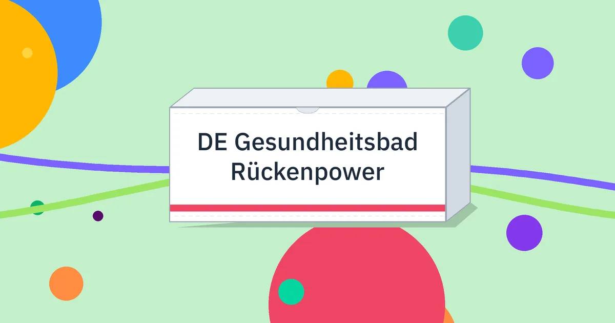 Symbolbild: Packung mit der Aufschrift DE Gesundheitsbad Rückenpower (PZN 15395369) – Verfügbarkeit und Bezug in Apotheken in Frankfurt am Main