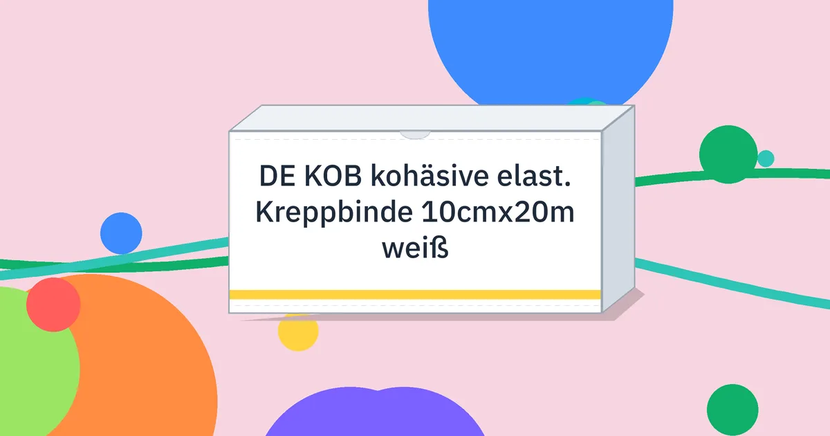 Symbolbild: Packung mit der Aufschrift DE KOB kohäsive elast. Kreppbinde 10cmx20m weiß (PZN 09747172) – Verfügbarkeit und Bezug in Apotheken in Frankfurt am Main