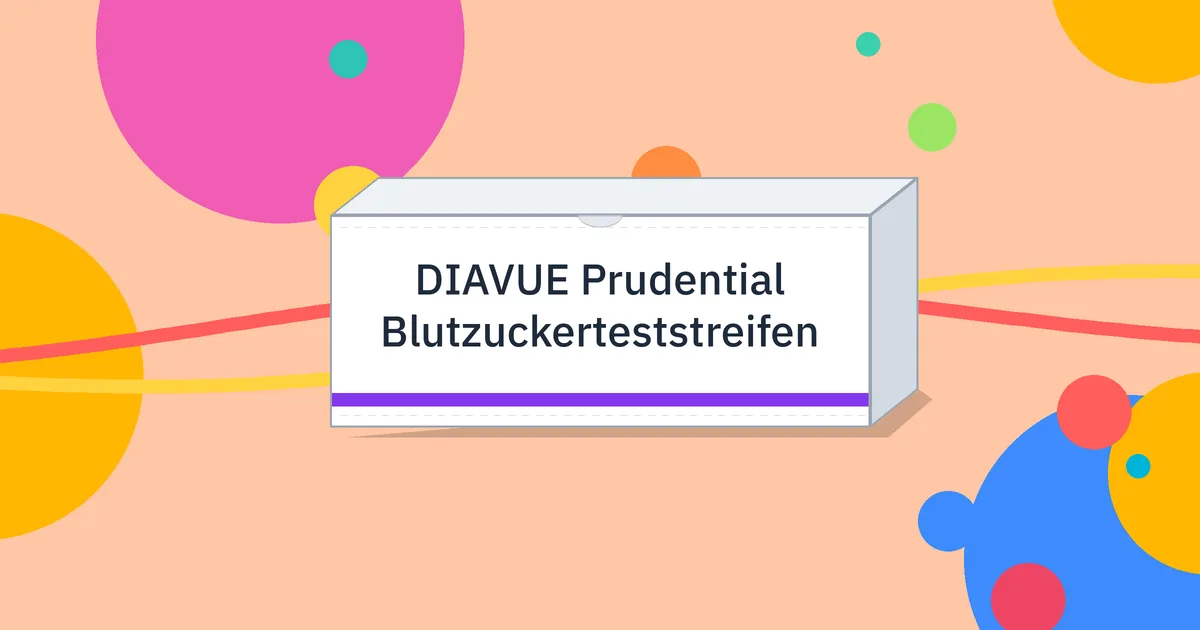 Symbolbild: Packung mit der Aufschrift DIAVUE Prudential Blutzuckerteststreifen (PZN 12668677) – Verfügbarkeit und Bezug in Apotheken in Frankfurt am Main