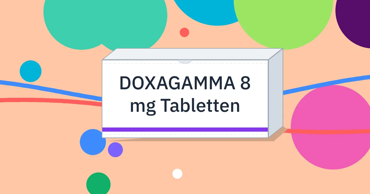 Symbolbild: Packung mit der Aufschrift DOXAGAMMA 8 mg Tabletten (PZN 00947395) – Verfügbarkeit und Bezug in Apotheken in Frankfurt am Main
