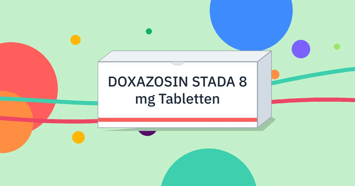 Symbolbild: Packung mit der Aufschrift DOXAZOSIN STADA 8 mg Tabletten (PZN 01460471) – Verfügbarkeit und Bezug in Apotheken in Frankfurt am Main