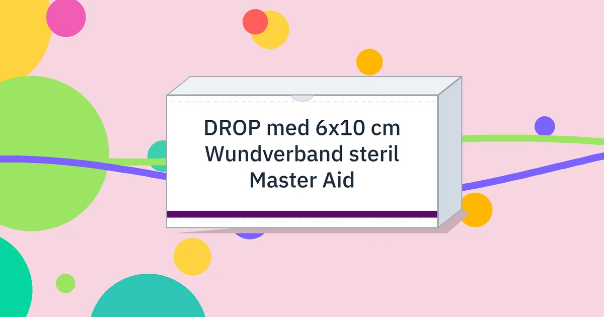 Symbolbild: Packung mit der Aufschrift DROP med 6x10 cm Wundverband steril Master Aid (PZN 00104142) – Verfügbarkeit und Bezug in Apotheken in Frankfurt am Main