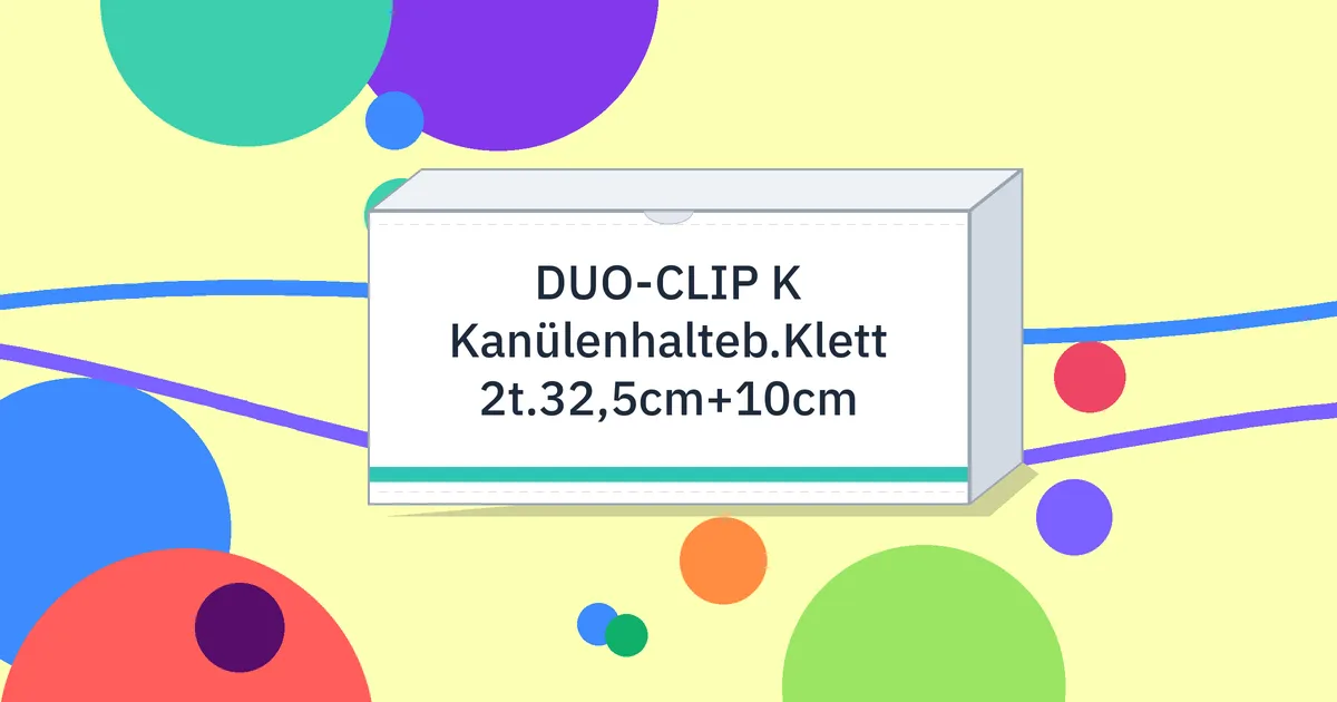 Symbolbild: Packung mit der Aufschrift DUO-CLIP K Kanülenhalteb.Klett 2t.32,5cm+10cm (PZN 19117408) – Verfügbarkeit und Bezug in Apotheken in Frankfurt am Main