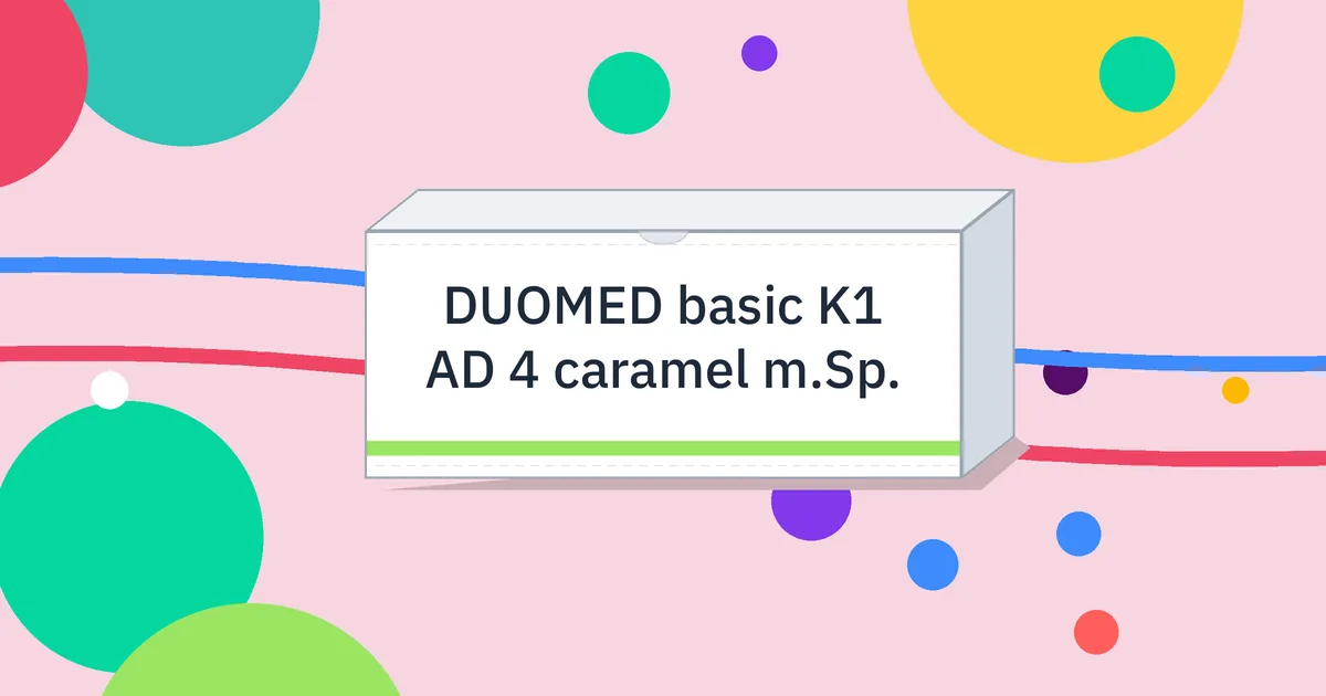 Symbolbild: Packung mit der Aufschrift DUOMED basic K1 AD 4 caramel m.Sp. (PZN 20903276) – Verfügbarkeit und Bezug in Apotheken in Frankfurt am Main