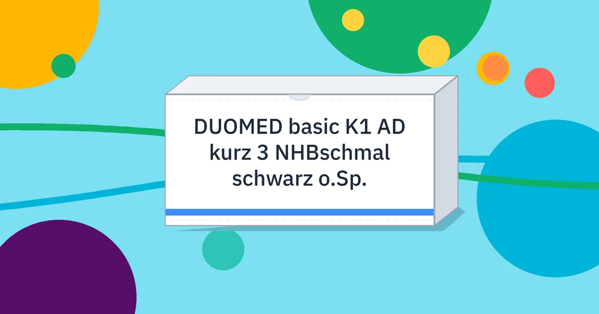 Symbolbild: Packung mit der Aufschrift DUOMED basic K1 AD kurz 3 NHBschmal schwarz o.Sp. (PZN 20904399) – Verfügbarkeit und Bezug in Apotheken in Frankfurt am Main